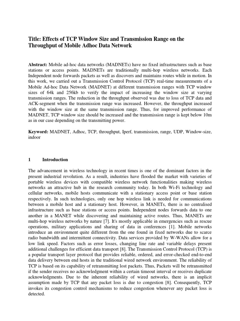 Effects of TCP Window Size and Transmission Range On The Throughput of ...