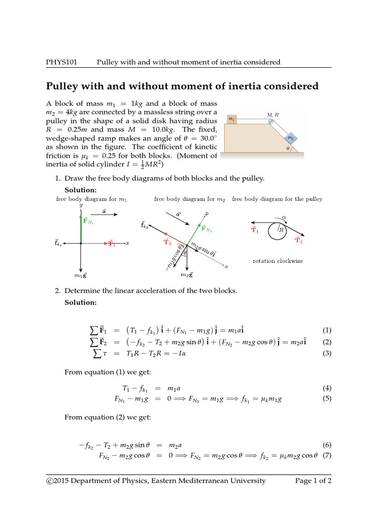 Pulley Dynamics: Inertia Effects Explained | PDF | Physics | Mathematics