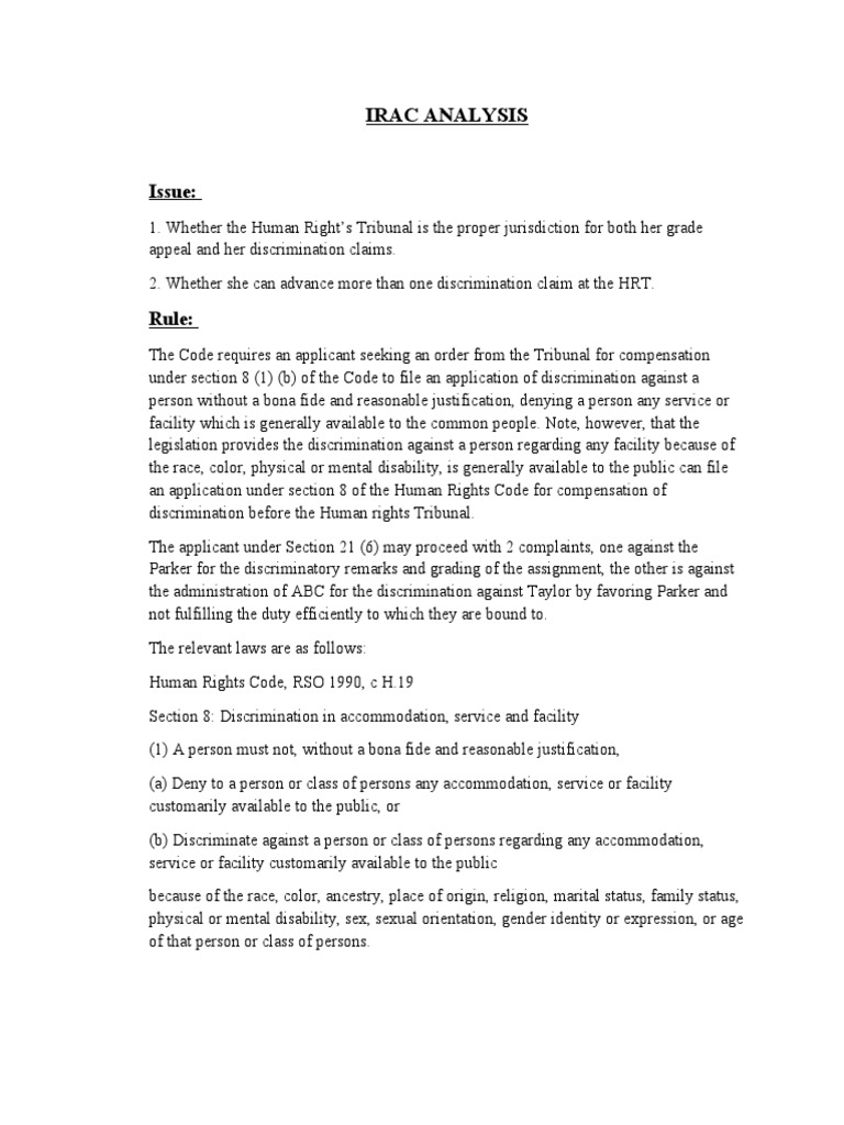 Irac And Memo Pdf Discrimination Complaint