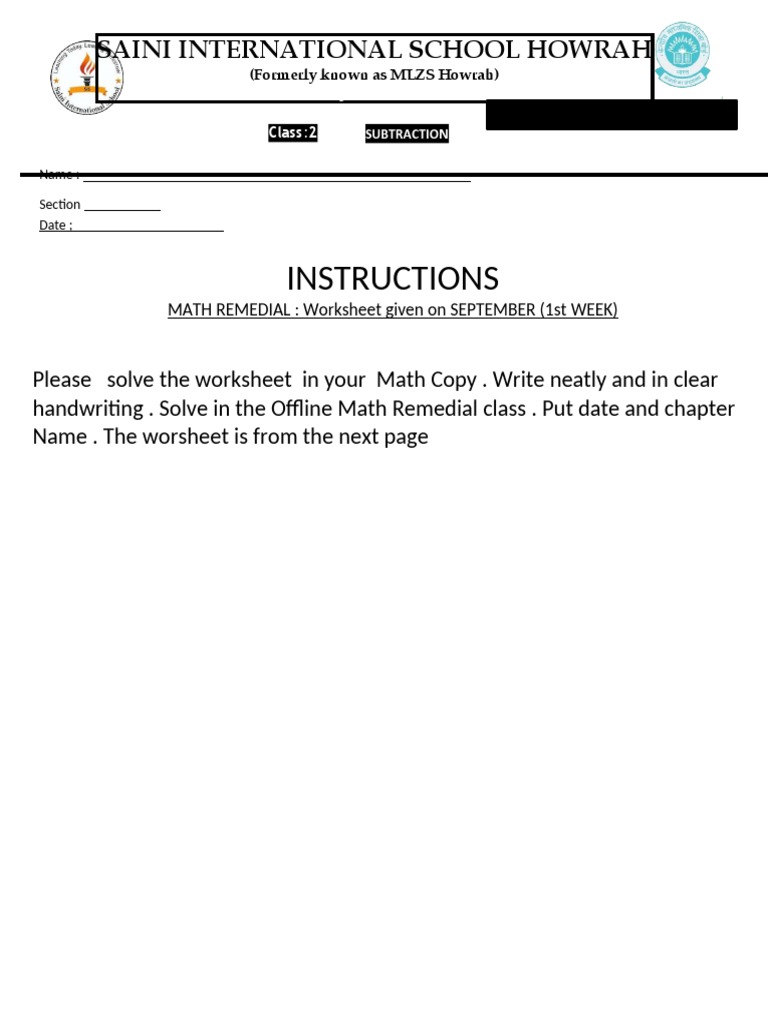 Remedial Worksheet 10 Math Class 2 | PDF
