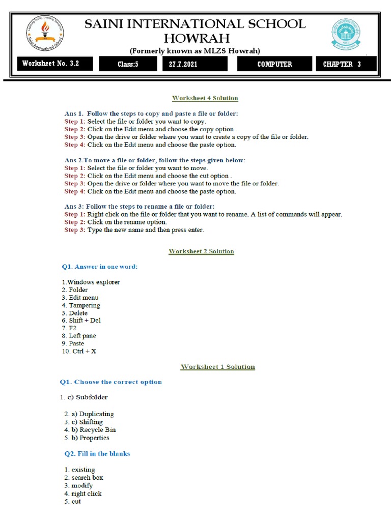 CLASS 5 COMPUTER - WKT 3.2 | PDF | Computer File | Computer Hardware