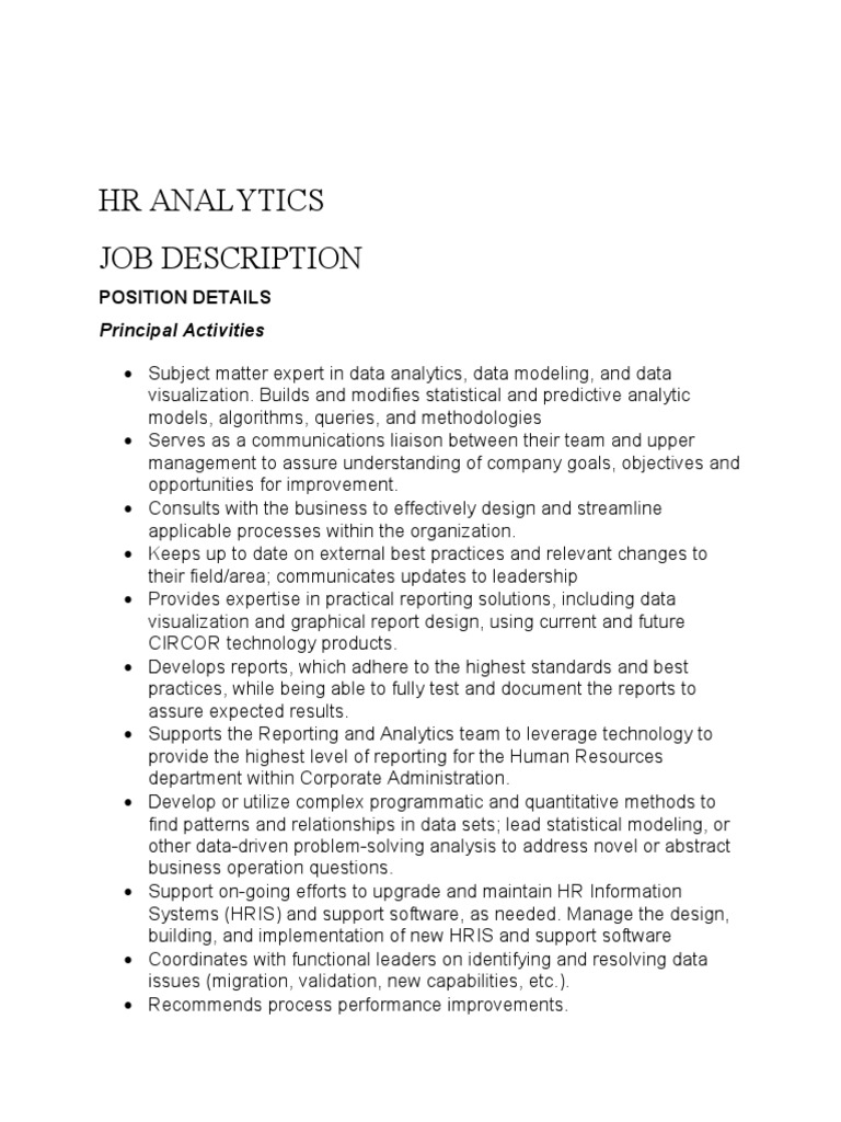 HR Analytics Job Description: Position Details | PDF | Analytics | Business