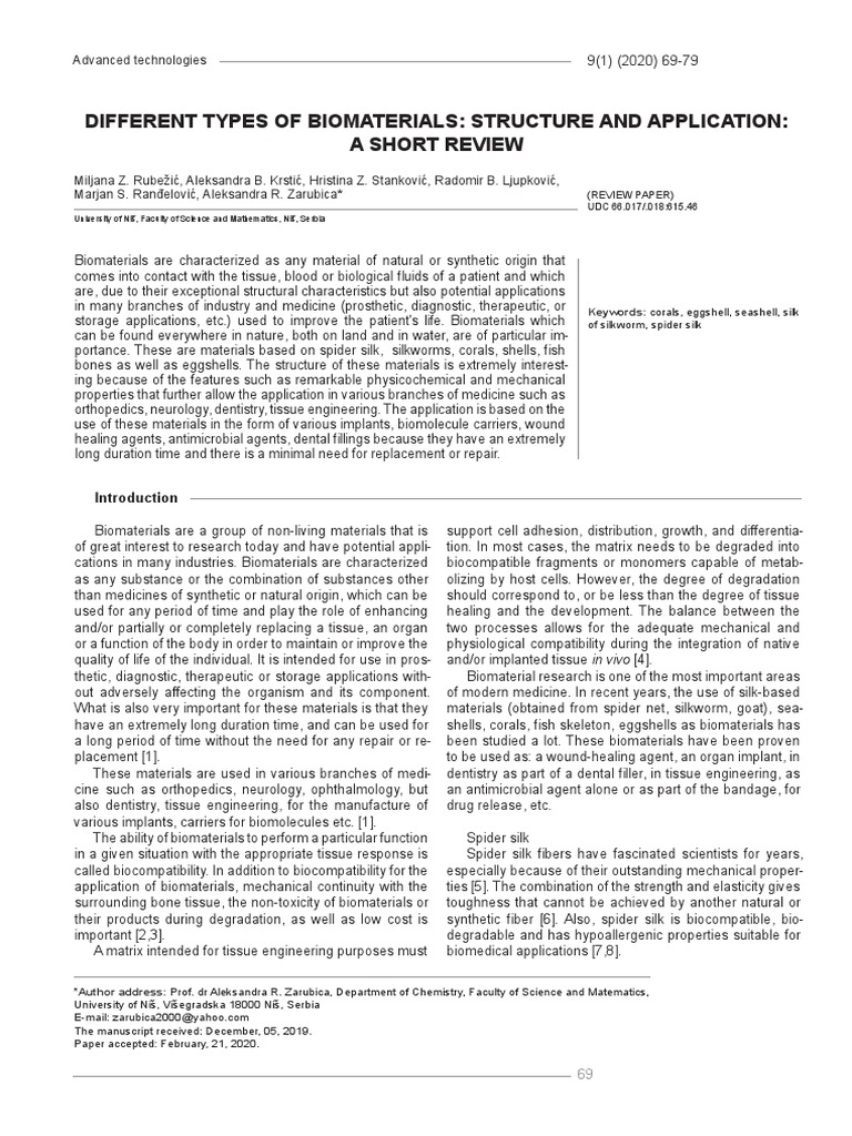 Different Types of Biomaterials: Structure and Application: A Short ...