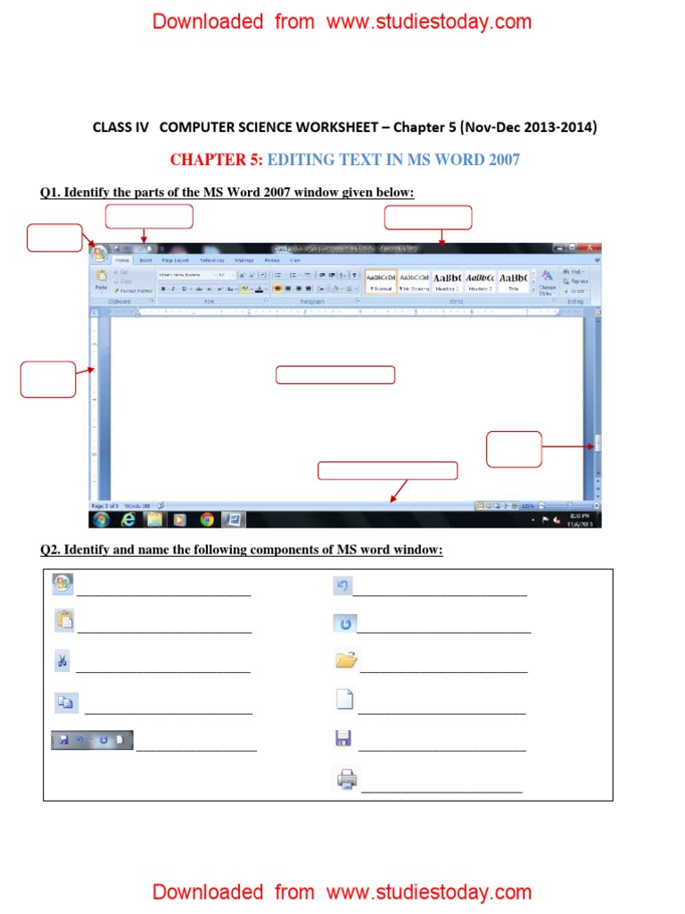 CBSE Class 4 Computers Worksheets (6) - Editing Text in Ms Word-1 | PDF ...