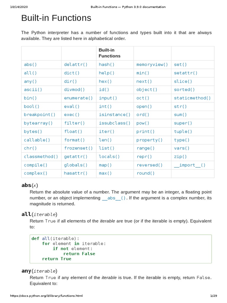 Built-In Functions - Python 3.9.0 Documentation | PDF | Parameter ...