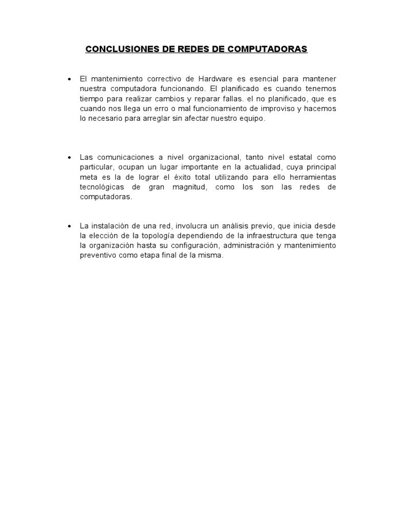 Conclusiones sobre Redes de Computadoras | PDF | Informática