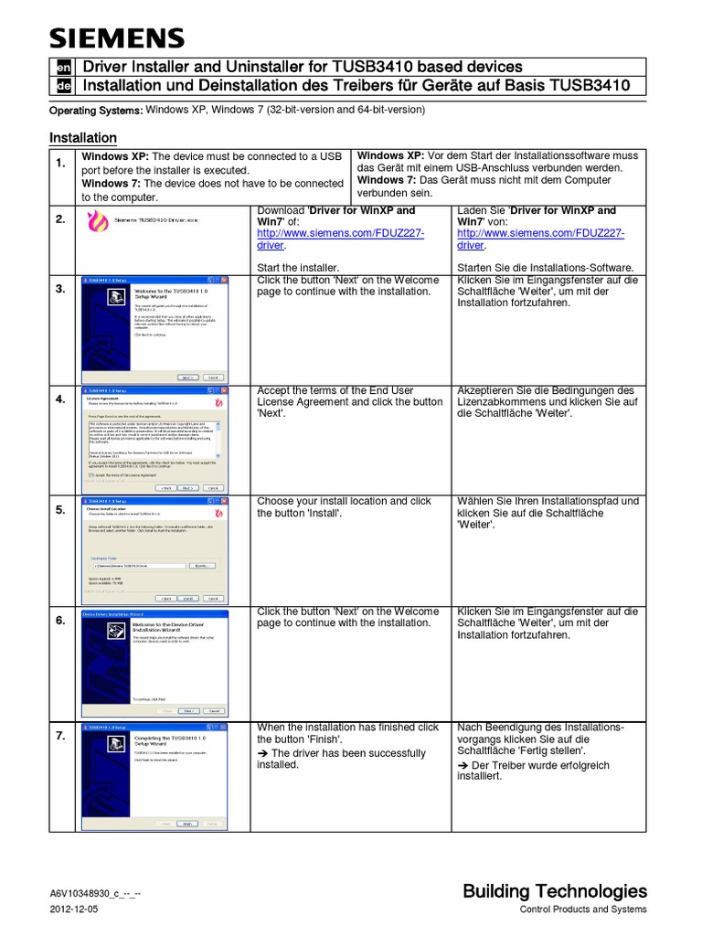 Siemens TUSB3410 Driver Installation Instructions 1 | PDF
