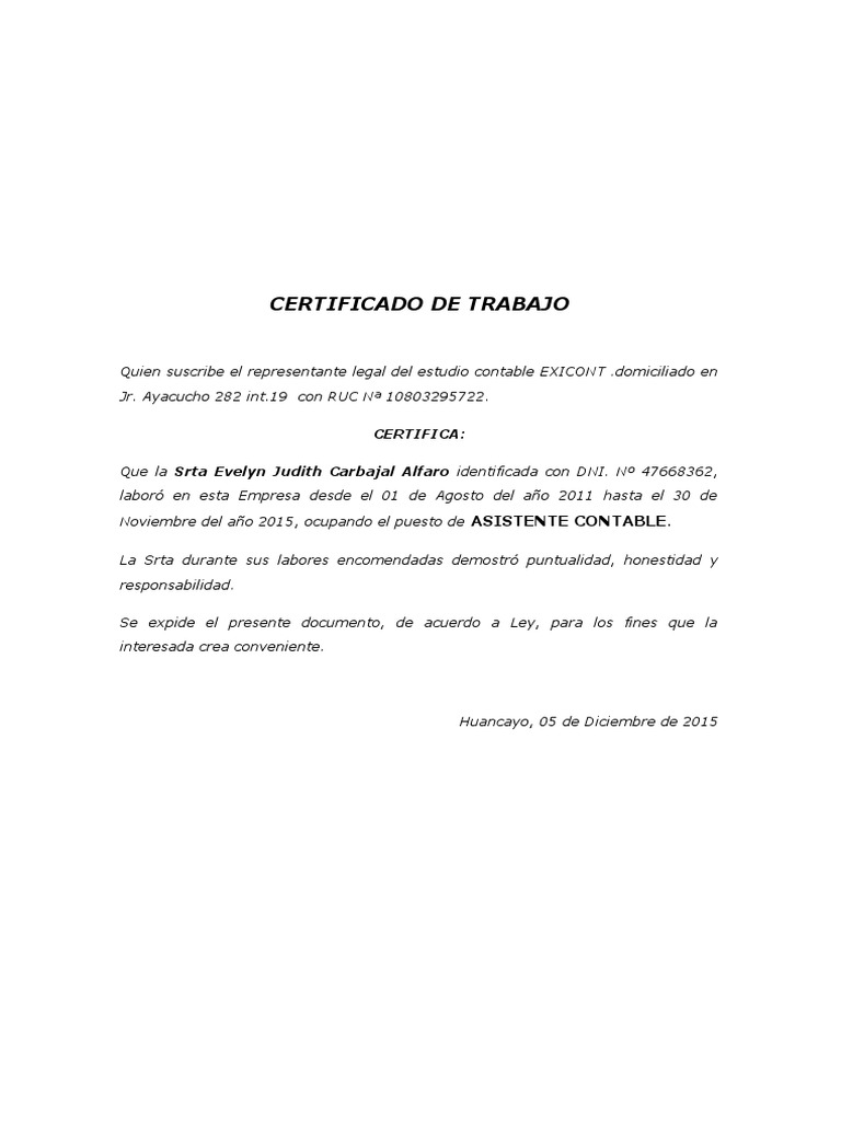 Certificado de Trabajo Evelyn Carbajal | PDF | Derecho