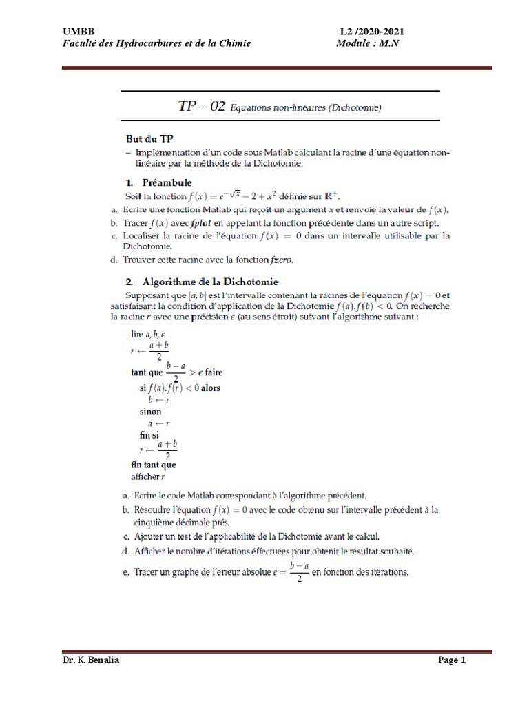 TP N1 Méthode Numérique | PDF