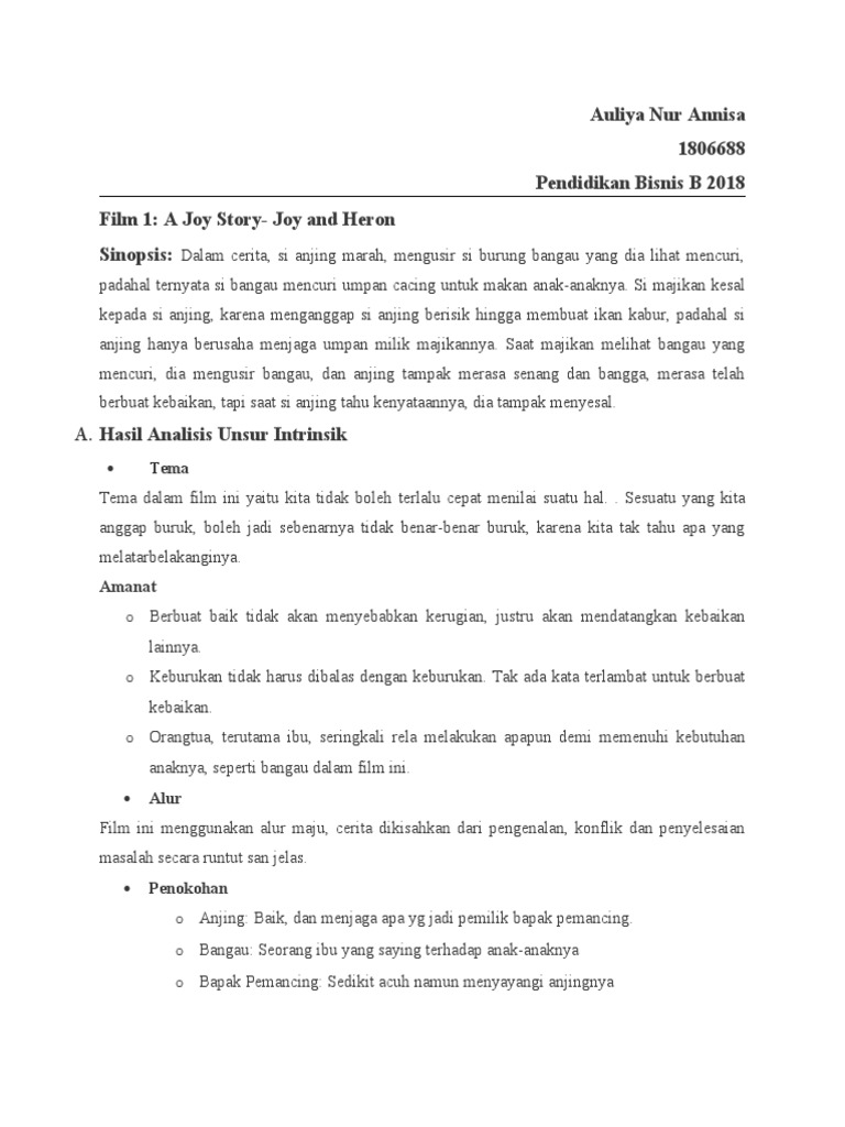 Auliya Nur Annisa 1806688 Pendidikan Bisnis B 2018 Film 1: A Joy Story ...
