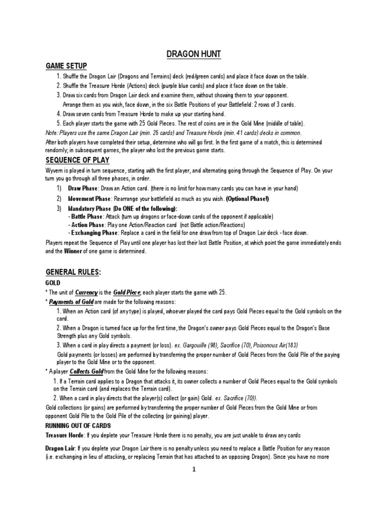 Dragon Hunt Manual Final | PDF | Games Of Chance | Playing Cards