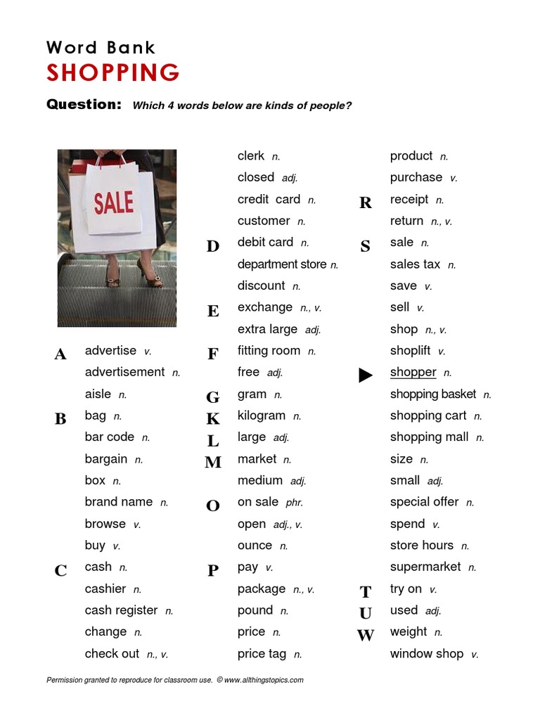 Vocabulary List A-Z | PDF | Retail | Supermarket