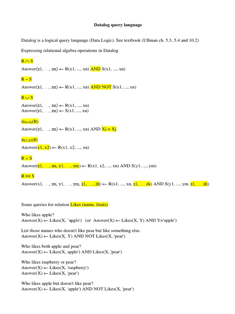 Datalog Query Language: Xi XJ | PDF | Mathematical Logic | Data Management