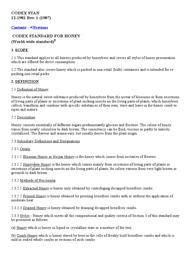 12 - 1981 Codex Standard For Honey | PDF | Honey | Titration