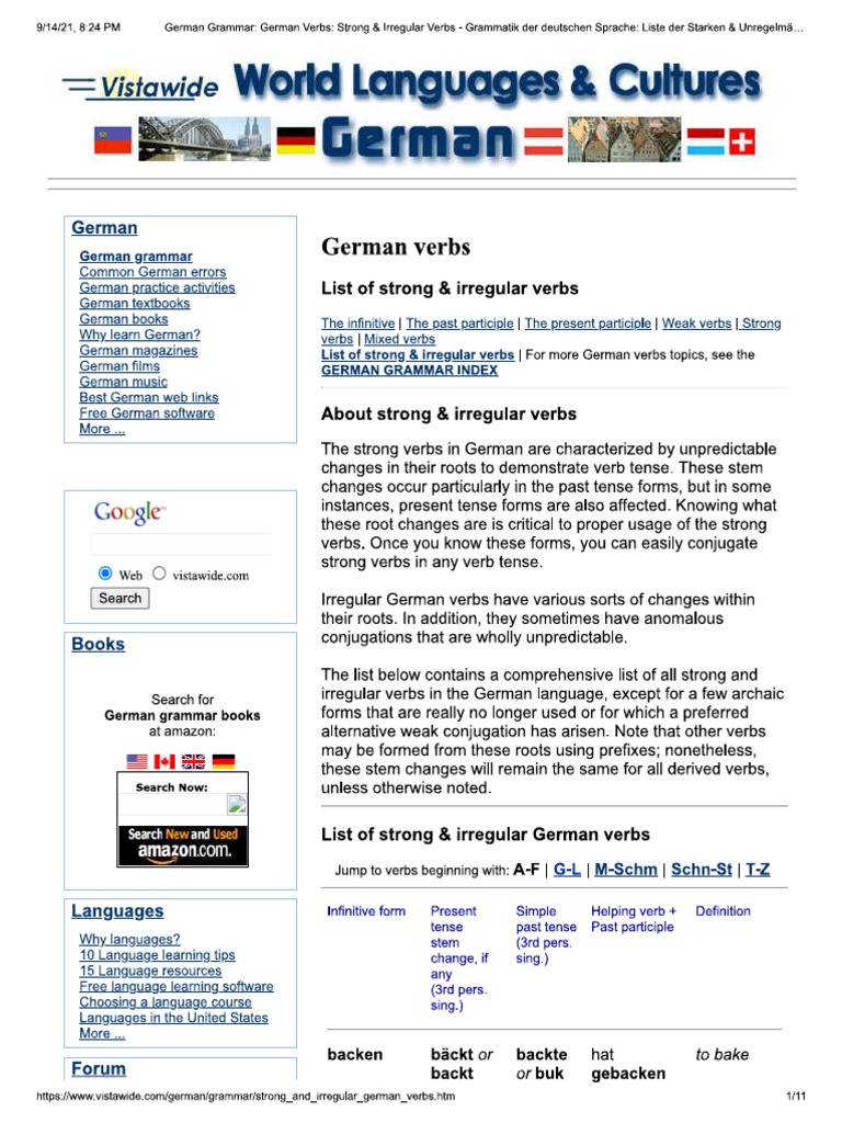 Strong Verbs German List | PDF