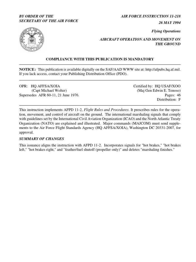 Aircraft Ground Operations AFI 11-218 | PDF | Air Traffic Control ...