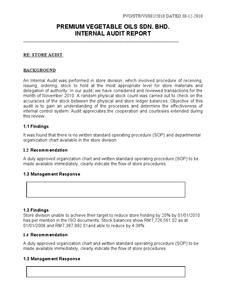 Store Audit Report | PDF | Inventory | Business