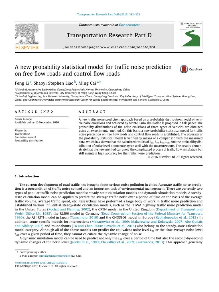 A New Probability Statistical Model For Traffic Noise Prediction | PDF ...