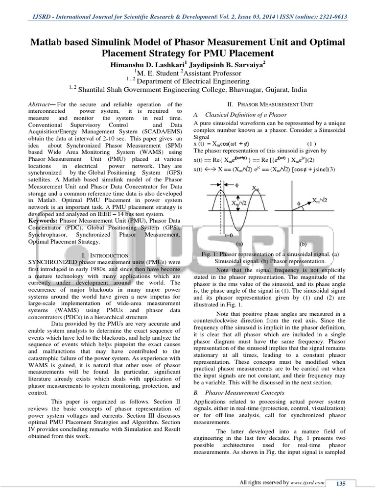 Lashkari and Sarvaiya - Matlab Based Simulink Model of Phasor Measurement Unit and Optimal | PDF ...