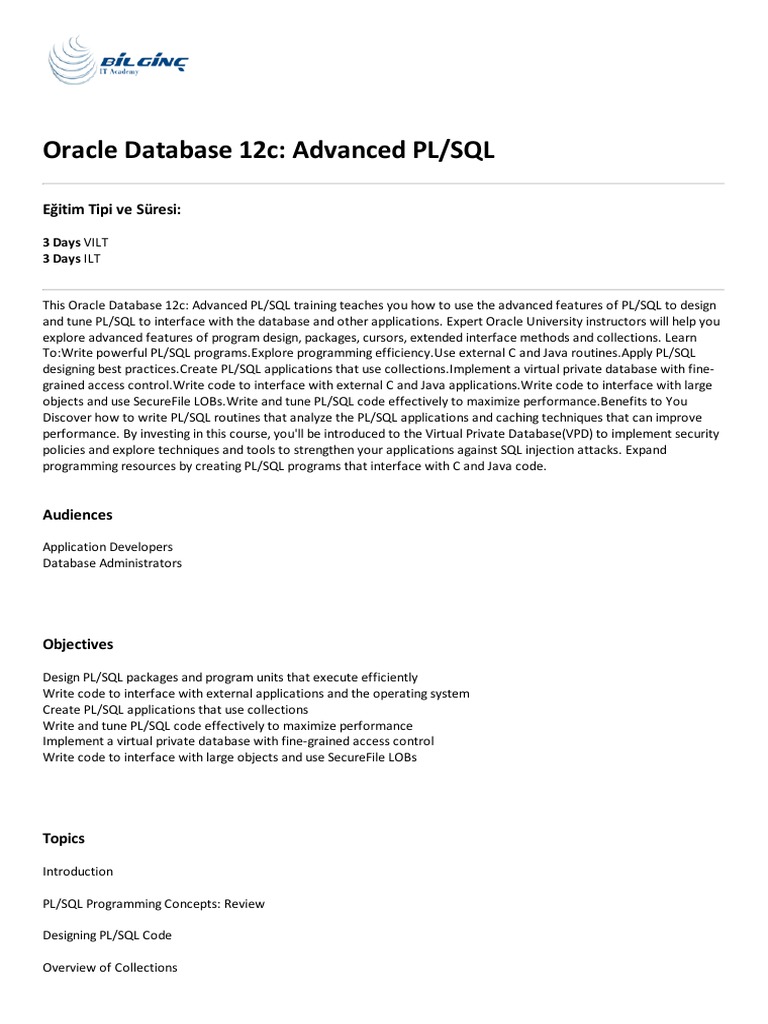 Oracle Database 12c - Advanced PL - SQL | PDF