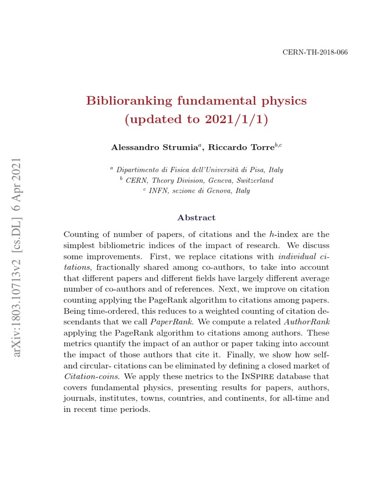 Improved Bibliometrics in Physics | PDF | Physics | Science