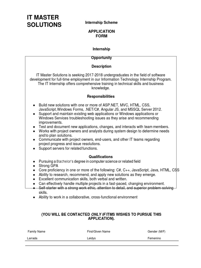It Master Solutions Application Form Pdf Application Software Java Script
