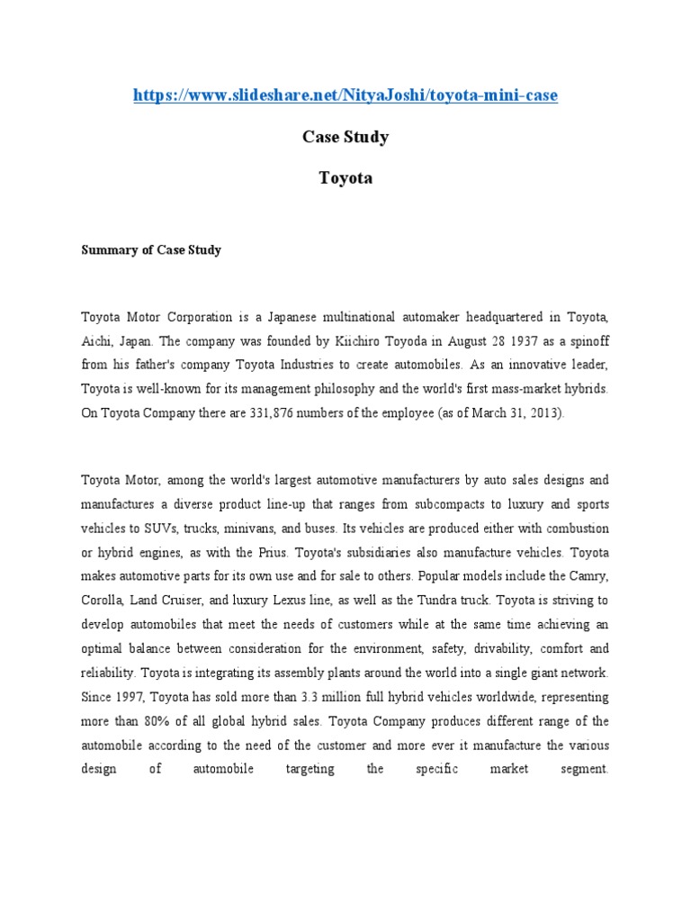 Case Study Toyota | PDF | Toyota | Hybrid Electric Vehicle