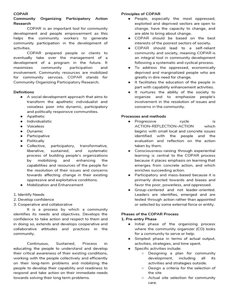 Copar Community Organizing Participatory Action Research Principles of ...