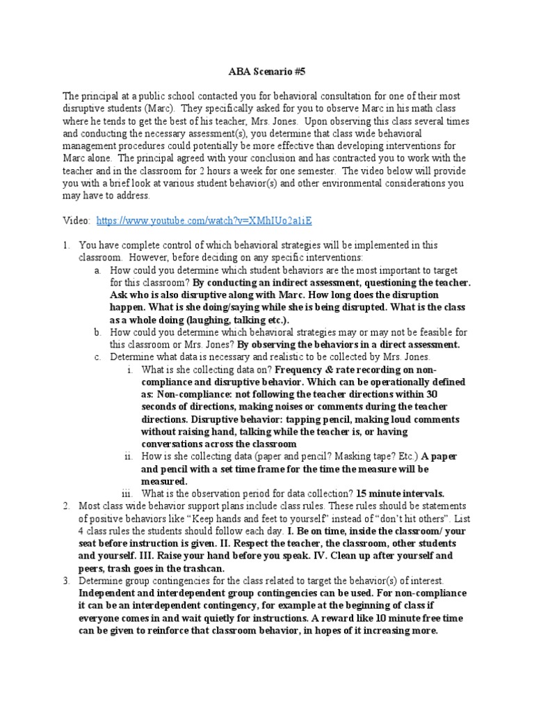 ABA Scenario 5 Group Contingency - Treatment Integrity | PDF ...