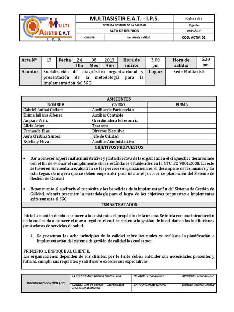 Implementación SGC en Multiasistir | PDF | Gestión de la calidad ...