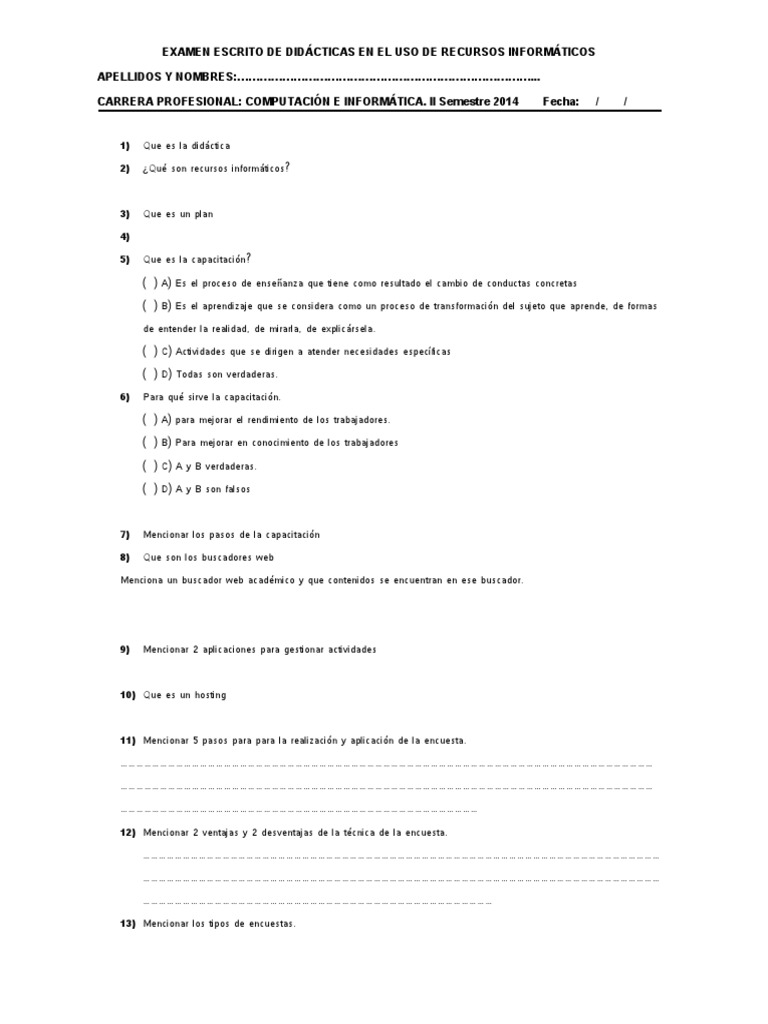 EXAMEN Didactica en El Uso de Recursos I Nformaticos IMPRIMIR | PDF ...