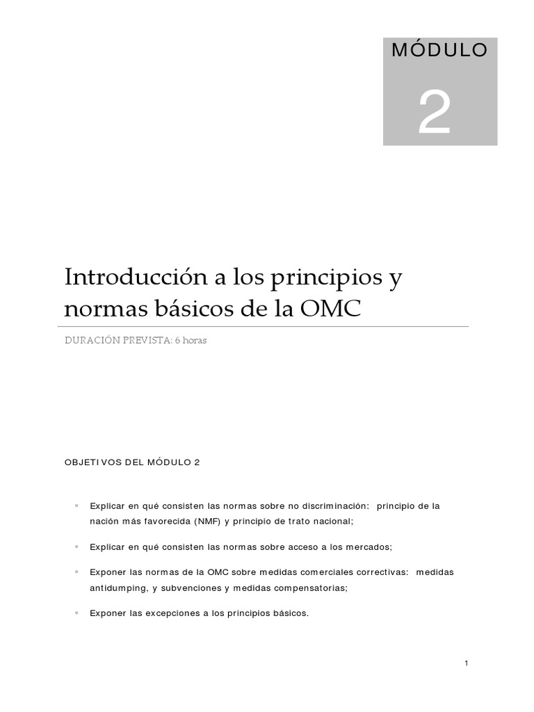 Principios Básicos de la OMC: No Discriminación | PDF | Organización de ...