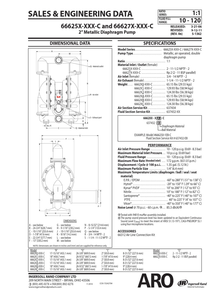 ARO 66625X 66627X 2 Inch Metallic Diaphragm Pump Datasheet | PDF | Mechanical Engineering ...