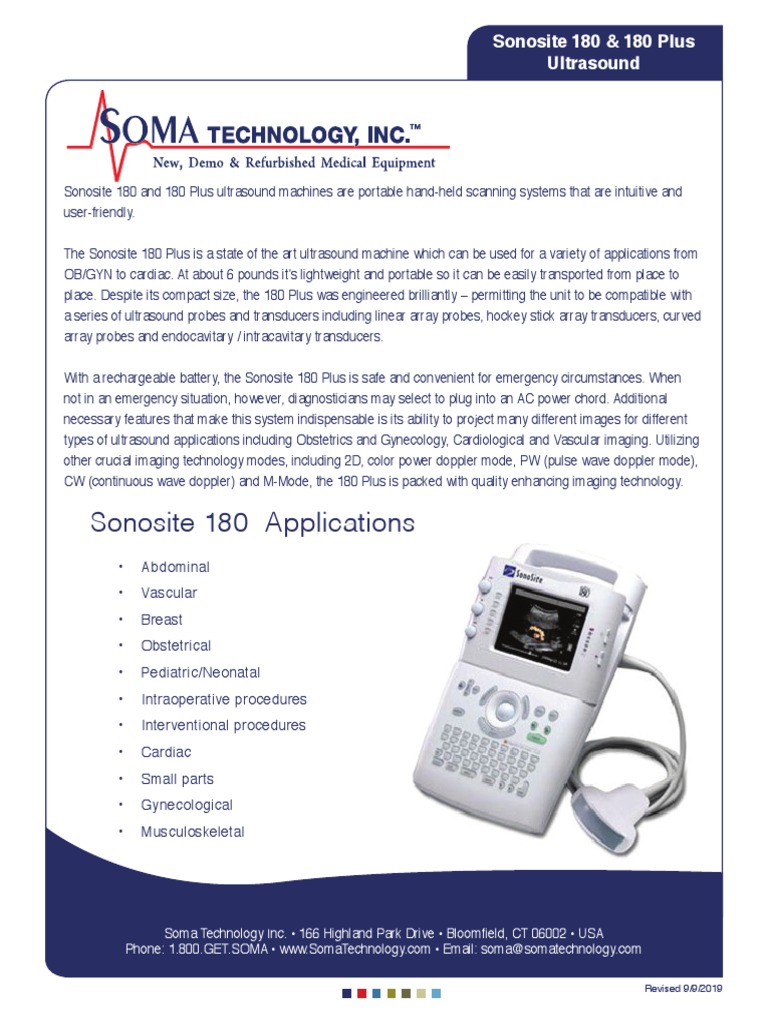 Sonosite 180 & 180 Plus Ultrasound Overview | PDF | Medical Ultrasound ...