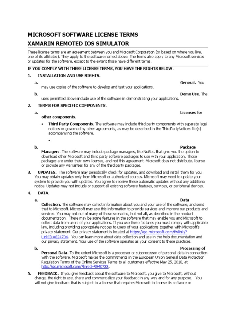Microsoft Software License Terms Xamarin Remoted Ios Simulator | PDF ...