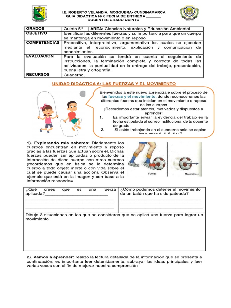 Guía 6 - Quinto - Ciencias-Las Fuerzas y El Movimiento-Quinto | PDF ...