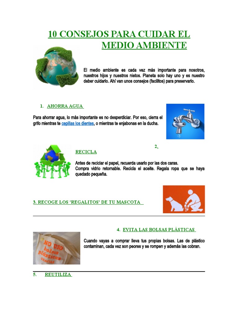 10 Consejos para Cuidar El Medio Ambiente | PDF | Cocina, comidas y ...