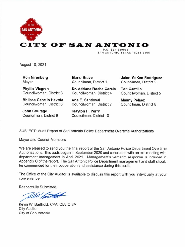 SAPD OT Audit Report | PDF | Audit | Overtime