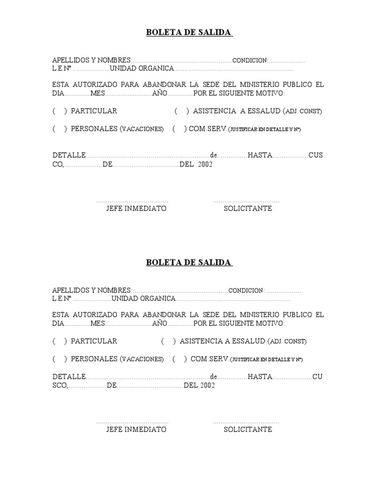 Boleta de Salida | PDF