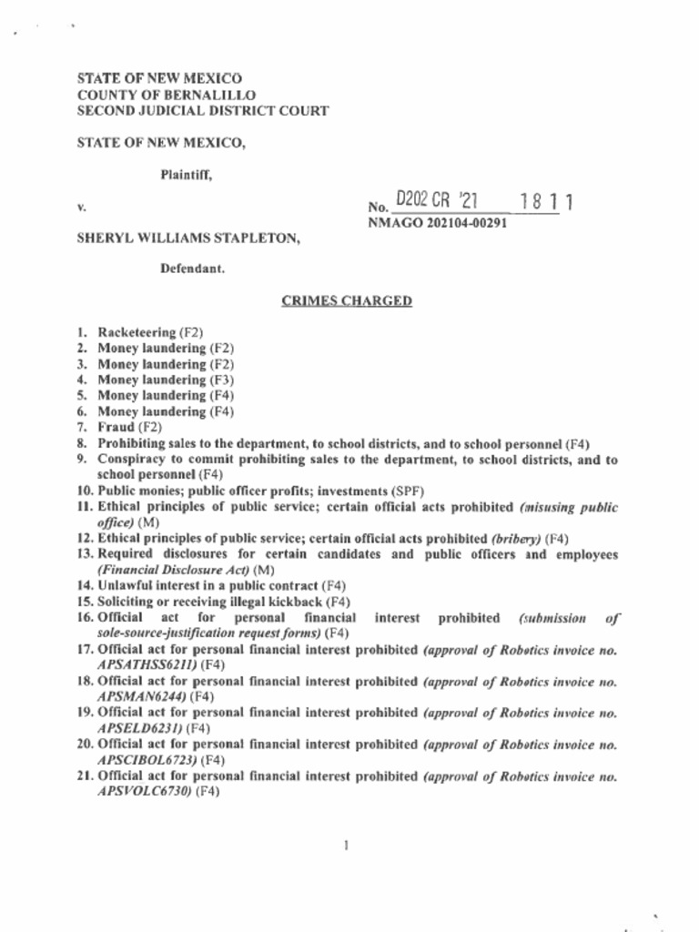 Sheryl Williams Stapleton Indictment Documents | PDF