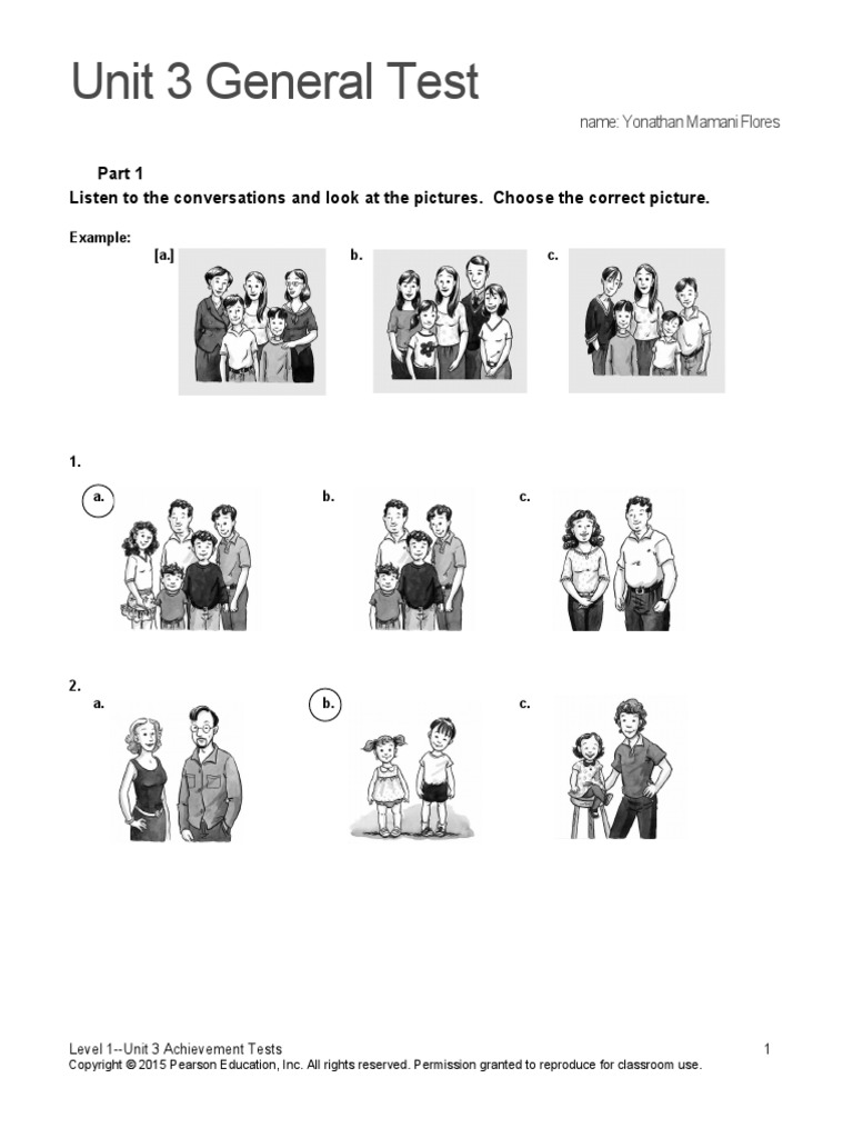 Top Notch 1 Unit 3 Assessment | PDF