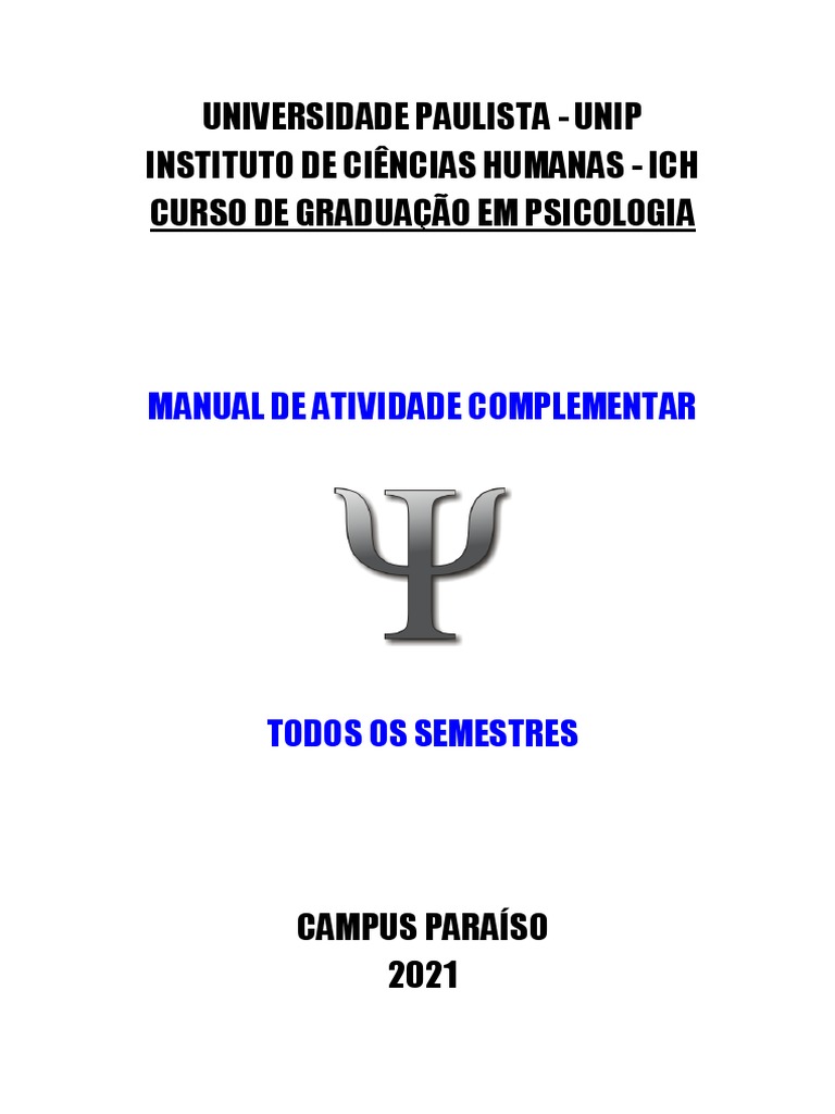 Manual de Atividades Complementares UNIP 2021 | PDF | Psicanálise | Psicoterapia