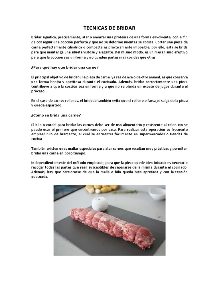 Técnicas de Bridar en Cocina | PDF