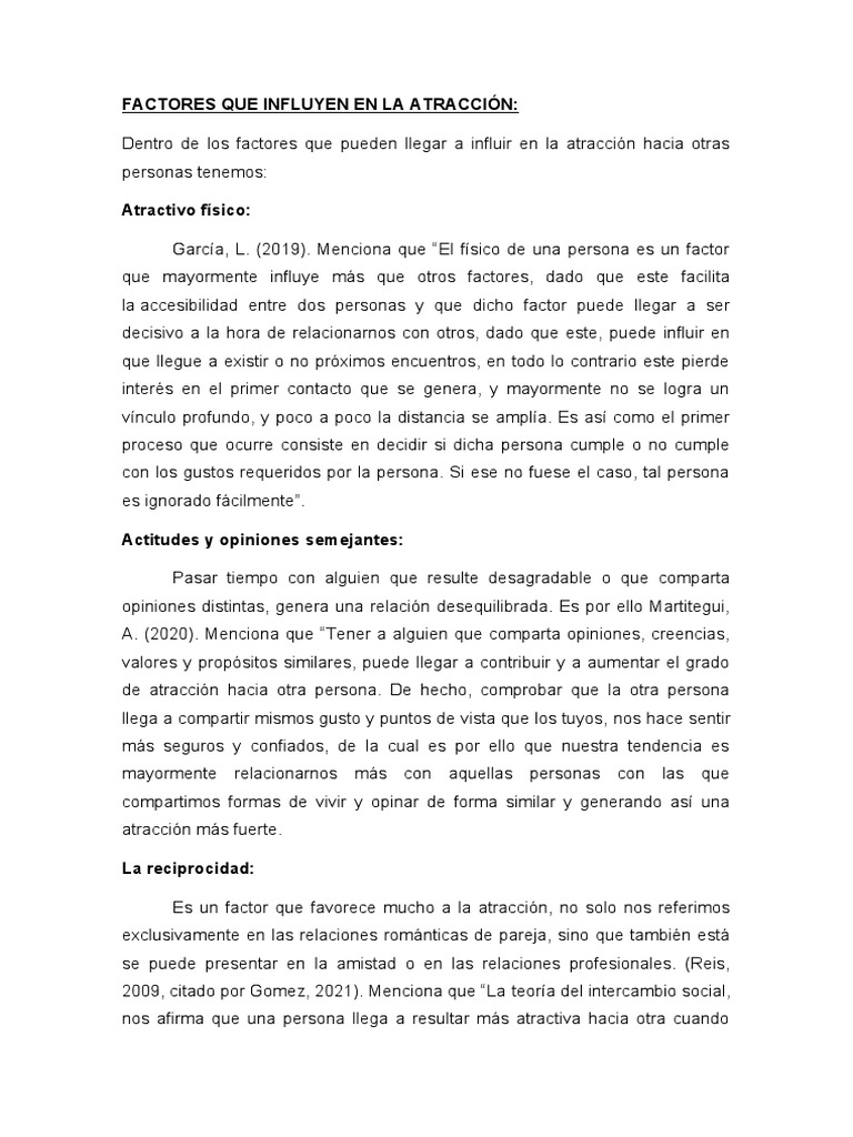 Factores Que Influyen en La Atracción | PDF | Psicología Social | La ...