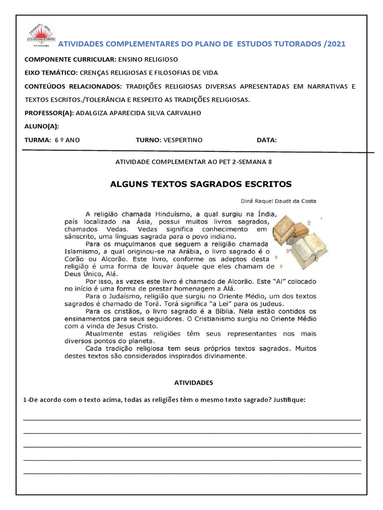 Atividade Complementar 6º Ano Semana 8 | PDF