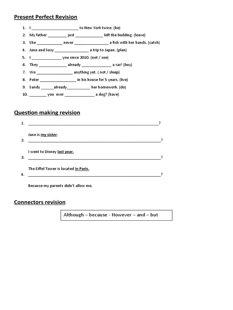 Present Perfect and Question Making Revision | PDF