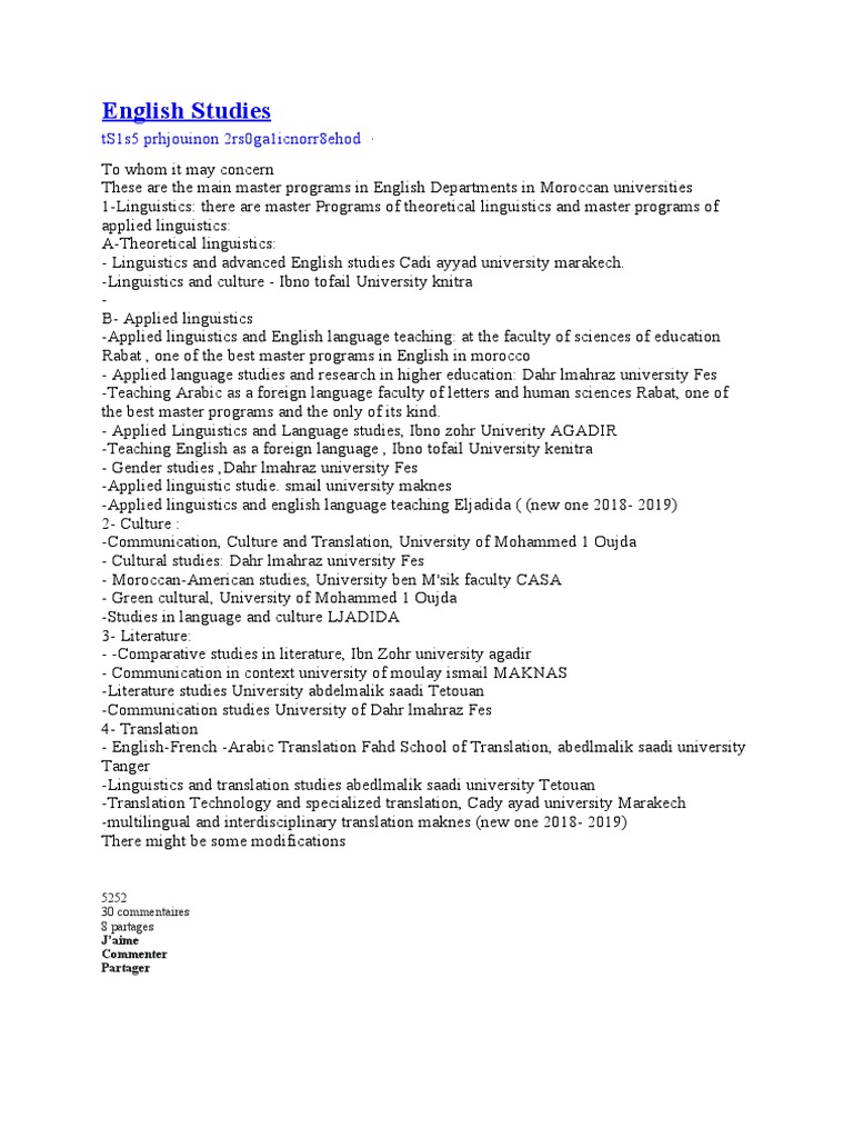 English Studies Masters Available | PDF