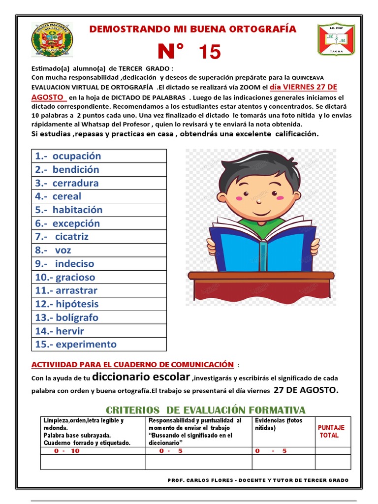 Evaluación Ortografía 3er Grado | PDF