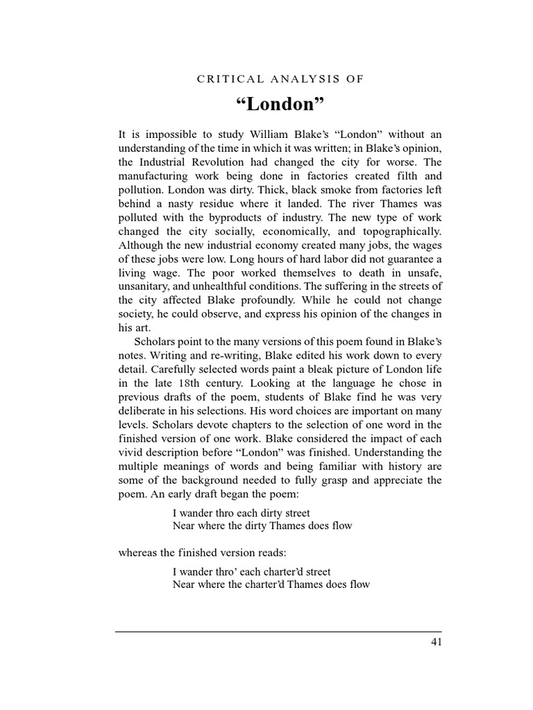 Critical Analysis of London | PDF | William Blake | Nous
