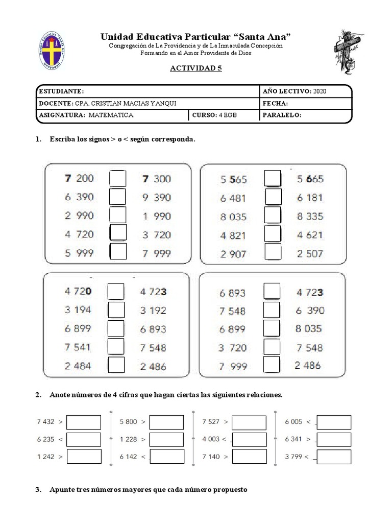 Tarea 5 Orden Entre Numeros de Cuatro Cifras | PDF